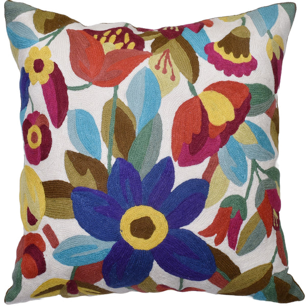 Blue Flower Floral Pillow Cover | Flower Hand Embroidered Pillow | Flo ...