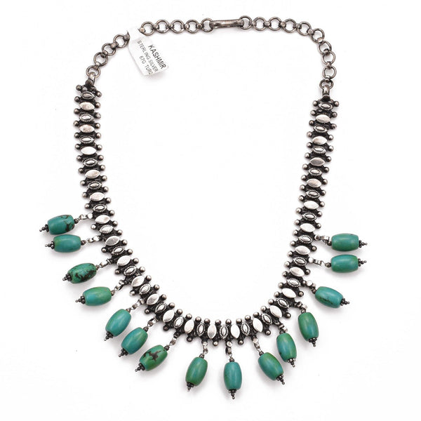 Green Turquoise Beads Necklace Sterling Silver Choker Natural Gemstone ...