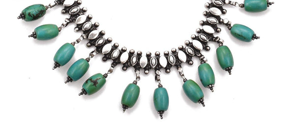 Green Turquoise Beads Necklace Sterling Silver Choker Natural Gemstone ...