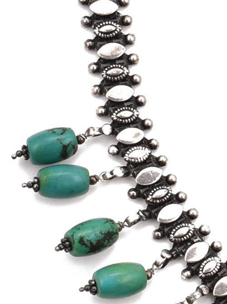Green Turquoise Beads Necklace Sterling Silver Choker Natural Gemstone ...
